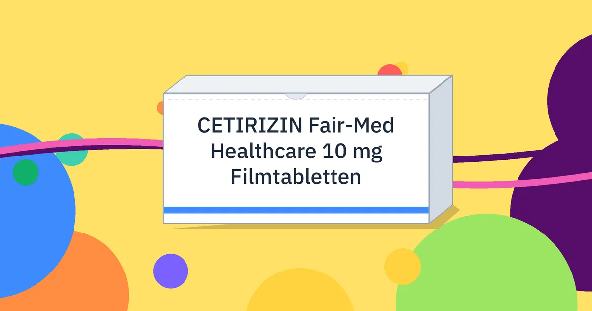 Symbolbild: Packung mit der Aufschrift CETIRIZIN Fair-Med Healthcare 10 mg Filmtabletten (PZN 14321452) – Verfügbarkeit und Bezug in Apotheken in Frankfurt am Main