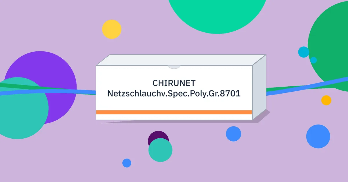 Symbolbild: Packung mit der Aufschrift CHIRUNET Netzschlauchv.Spec.Poly.Gr.8701 (PZN 00478693) – Verfügbarkeit und Bezug in Apotheken in Frankfurt am Main