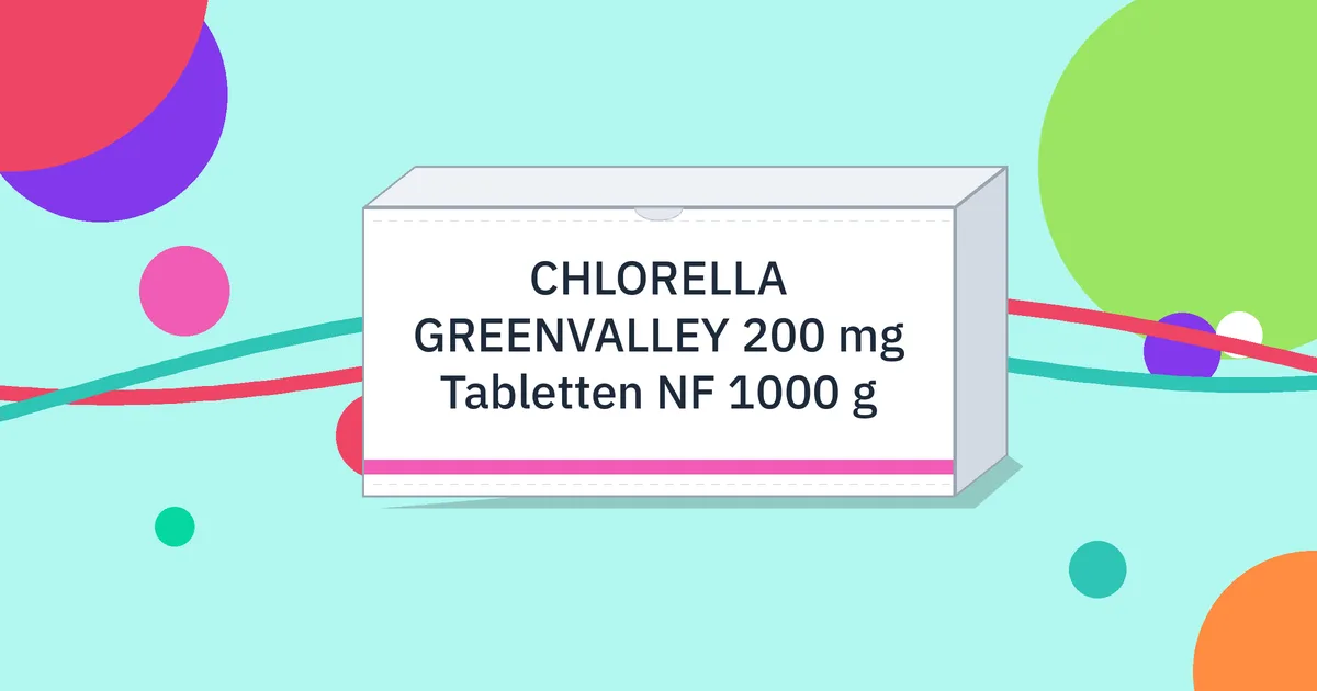 Symbolbild: Packung mit der Aufschrift CHLORELLA GREENVALLEY 200 mg Tabletten NF 1000 g (PZN 03211602) – Verfügbarkeit und Bezug in Apotheken in Frankfurt am Main