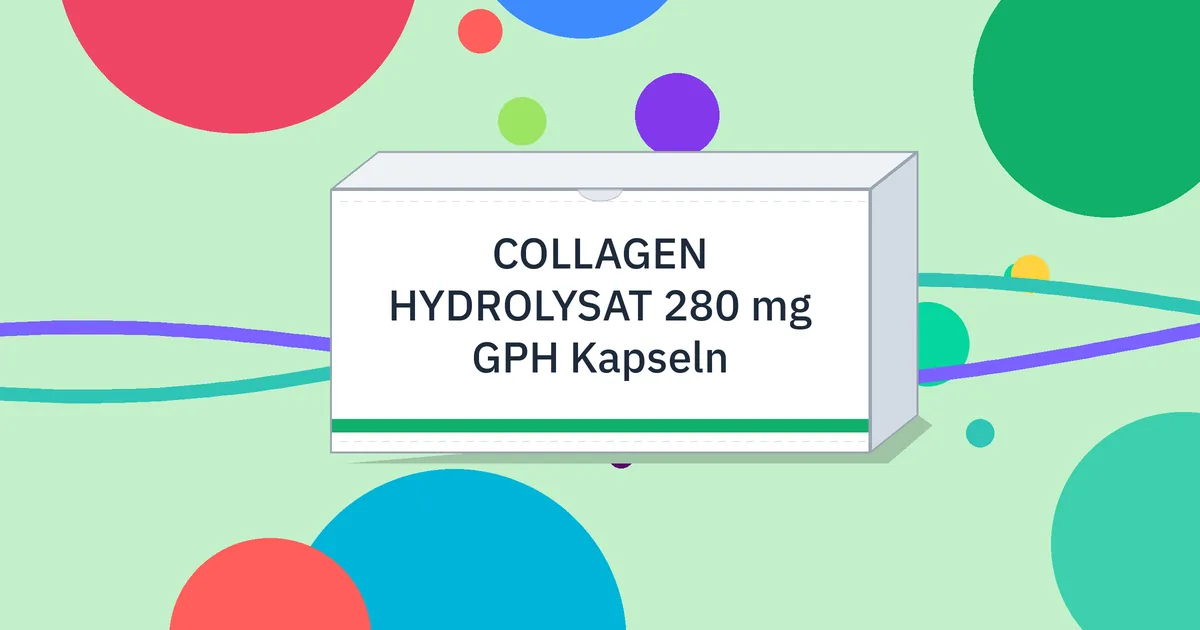 Symbolbild: Packung mit der Aufschrift COLLAGEN HYDROLYSAT 280 mg GPH Kapseln (PZN 09324098) – Verfügbarkeit und Bezug in Apotheken in Frankfurt am Main