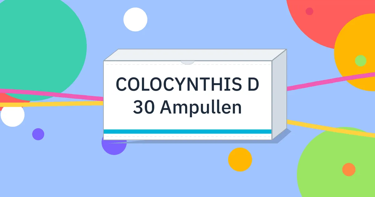 Symbolbild: Packung mit der Aufschrift COLOCYNTHIS D 30 Ampullen (PZN 11705318) – Verfügbarkeit und Bezug in Apotheken in Frankfurt am Main