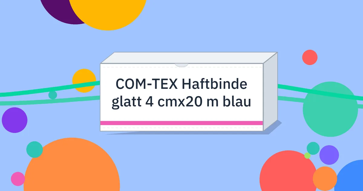 Symbolbild: Packung mit der Aufschrift COM-TEX Haftbinde glatt 4 cmx20 m blau (PZN 18469594) – Verfügbarkeit und Bezug in Apotheken in Frankfurt am Main