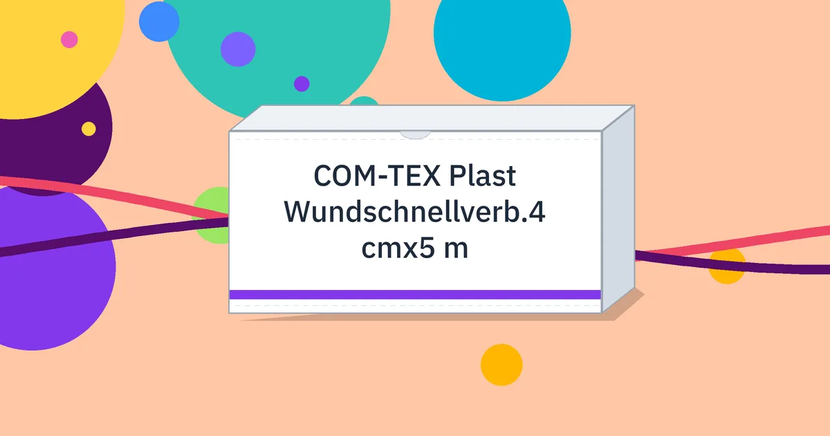 Symbolbild: Packung mit der Aufschrift COM-TEX Plast Wundschnellverb.4 cmx5 m (PZN 04723089) – Verfügbarkeit und Bezug in Apotheken in Frankfurt am Main