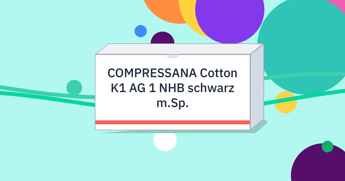 Symbolbild: Packung mit der Aufschrift COMPRESSANA Cotton K1 AG 1 NHB schwarz m.Sp. (PZN 11392670) – Verfügbarkeit und Bezug in Apotheken in Frankfurt am Main