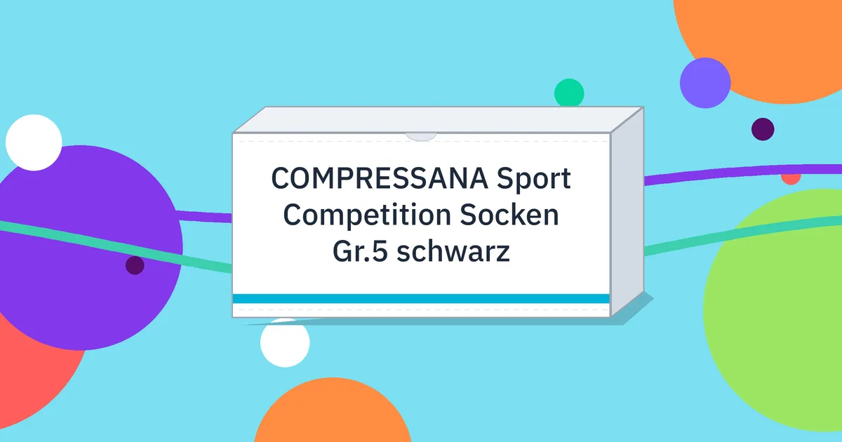 Symbolbild: Packung mit der Aufschrift COMPRESSANA Sport Competition Socken Gr.5 schwarz (PZN 16198369) – Verfügbarkeit und Bezug in Apotheken in Frankfurt am Main