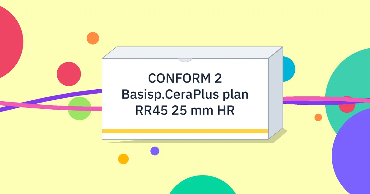 Symbolbild: Packung mit der Aufschrift CONFORM 2 Basisp.CeraPlus plan RR45 25 mm HR (PZN 16944631) – Verfügbarkeit und Bezug in Apotheken in Frankfurt am Main