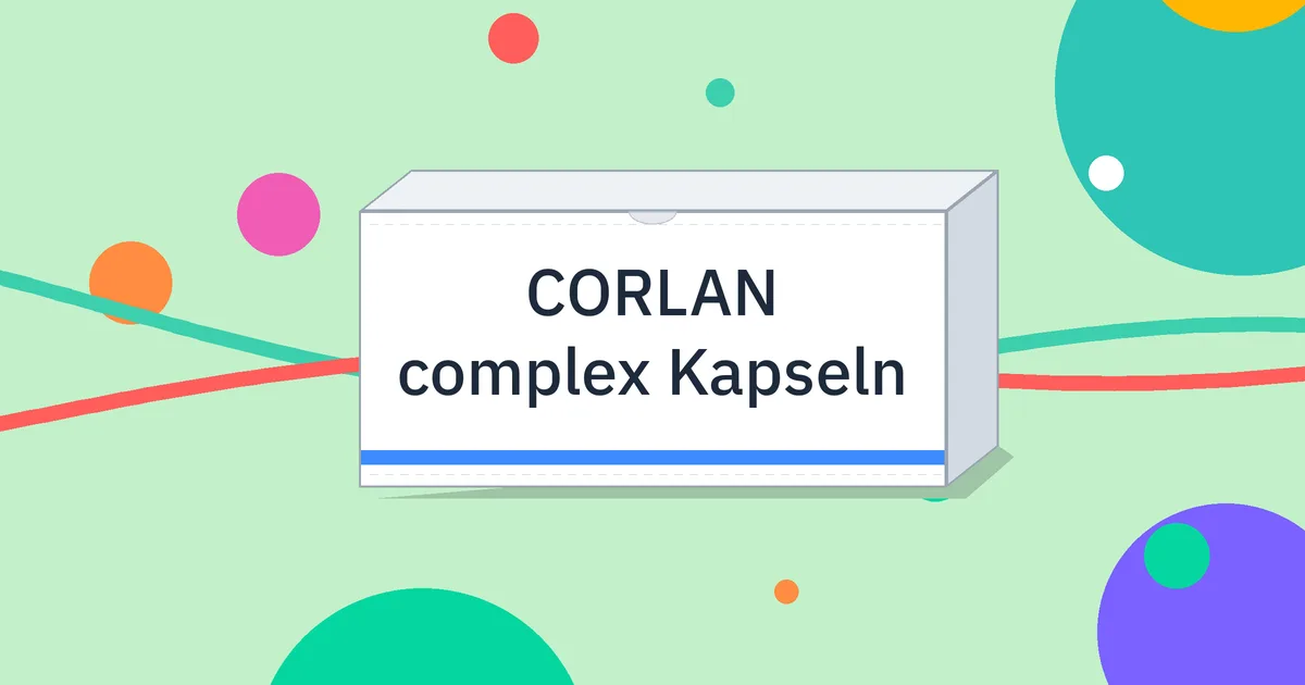 Symbolbild: Packung mit der Aufschrift CORLAN complex Kapseln (PZN 13582943) – Verfügbarkeit und Bezug in Apotheken in Frankfurt am Main