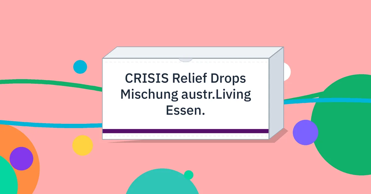 Symbolbild: Packung mit der Aufschrift CRISIS Relief Drops Mischung austr.Living Essen. (PZN 05012077) – Verfügbarkeit und Bezug in Apotheken in Frankfurt am Main