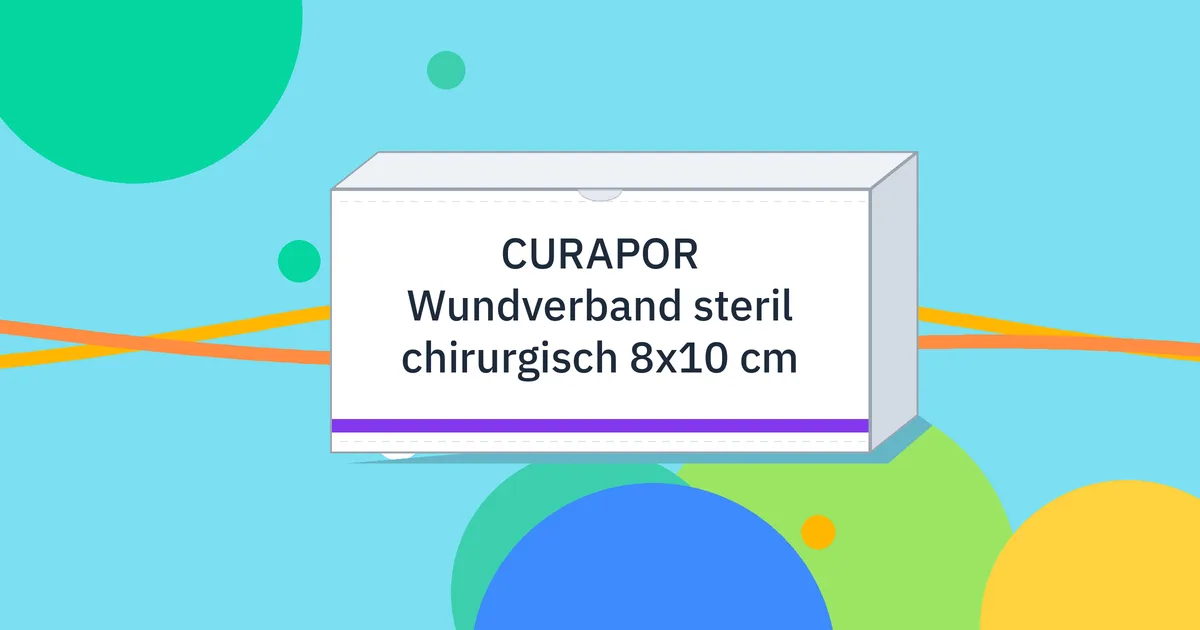 Symbolbild: Packung mit der Aufschrift CURAPOR Wundverband steril chirurgisch 8x10 cm (PZN 19699764) – Verfügbarkeit und Bezug in Apotheken in Frankfurt am Main