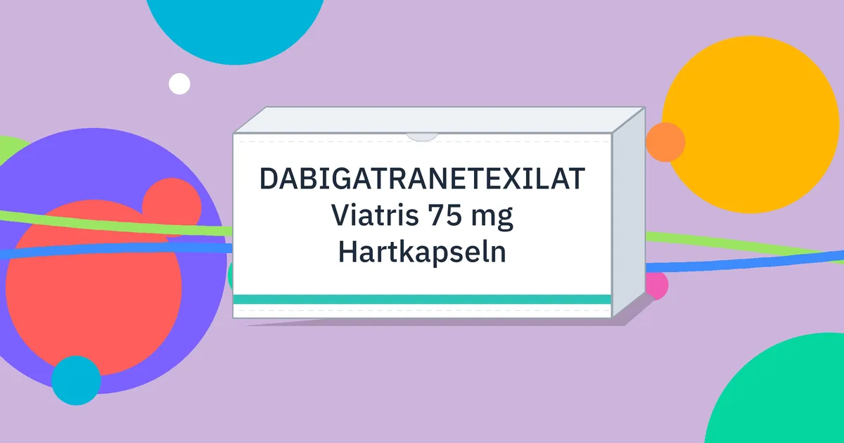 Symbolbild: Packung mit der Aufschrift DABIGATRANETEXILAT Viatris 75 mg Hartkapseln (PZN 19158577) – Verfügbarkeit und Bezug in Apotheken in Frankfurt am Main