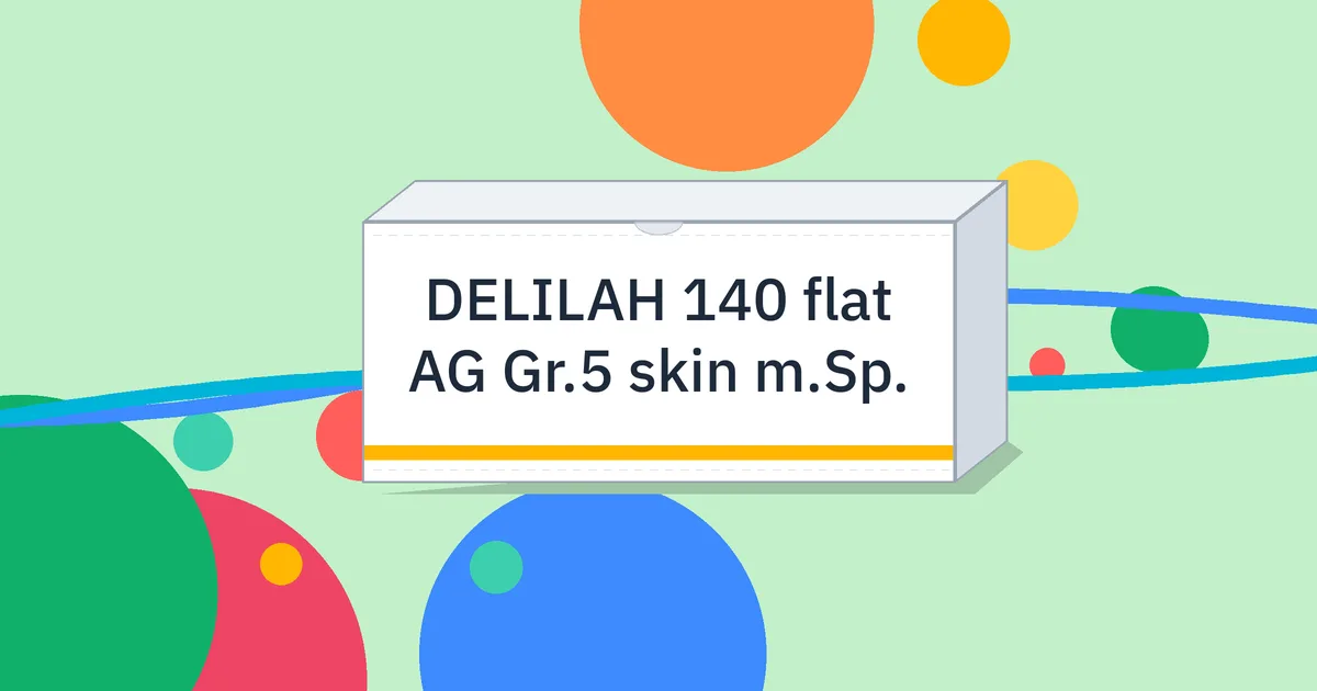 Symbolbild: Packung mit der Aufschrift DELILAH 140 flat AG Gr.5 skin m.Sp. (PZN 14247431) – Verfügbarkeit und Bezug in Apotheken in Frankfurt am Main