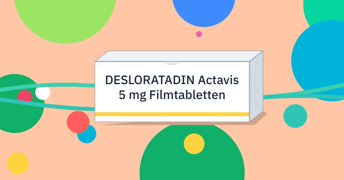 Symbolbild: Packung mit der Aufschrift DESLORATADIN Actavis 5 mg Filmtabletten (PZN 11885585) – Verfügbarkeit und Bezug in Apotheken in Frankfurt am Main