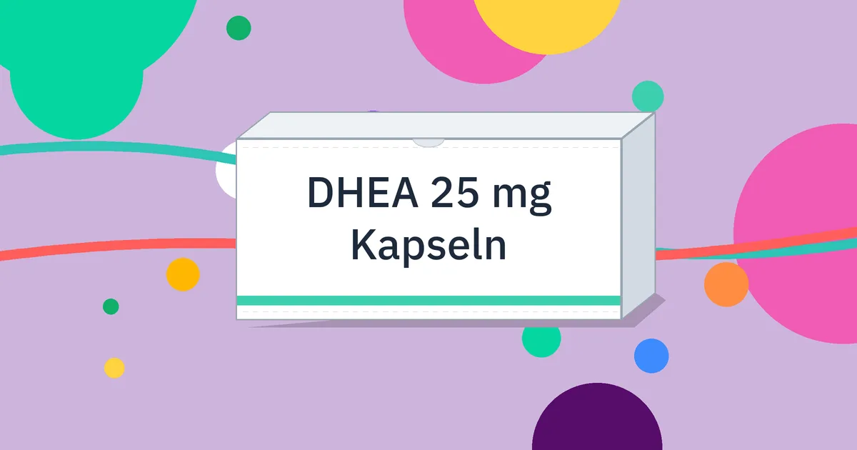 Symbolbild: Packung mit der Aufschrift DHEA 25 mg Kapseln (PZN 10143404) – Verfügbarkeit und Bezug in Apotheken in Frankfurt am Main