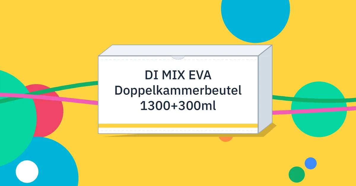 Symbolbild: Packung mit der Aufschrift DI MIX EVA Doppelkammerbeutel 1300+300ml (PZN 01957208) – Verfügbarkeit und Bezug in Apotheken in Frankfurt am Main