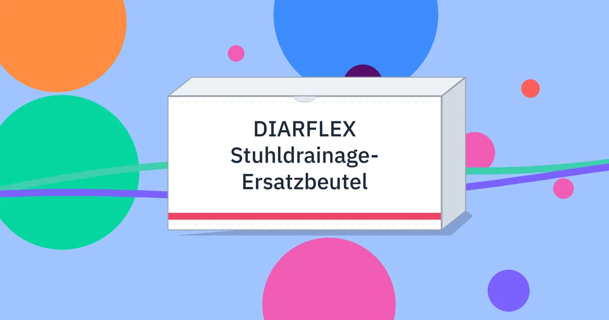 Symbolbild: Packung mit der Aufschrift DIARFLEX Stuhldrainage-Ersatzbeutel (PZN 11048760) – Verfügbarkeit und Bezug in Apotheken in Frankfurt am Main
