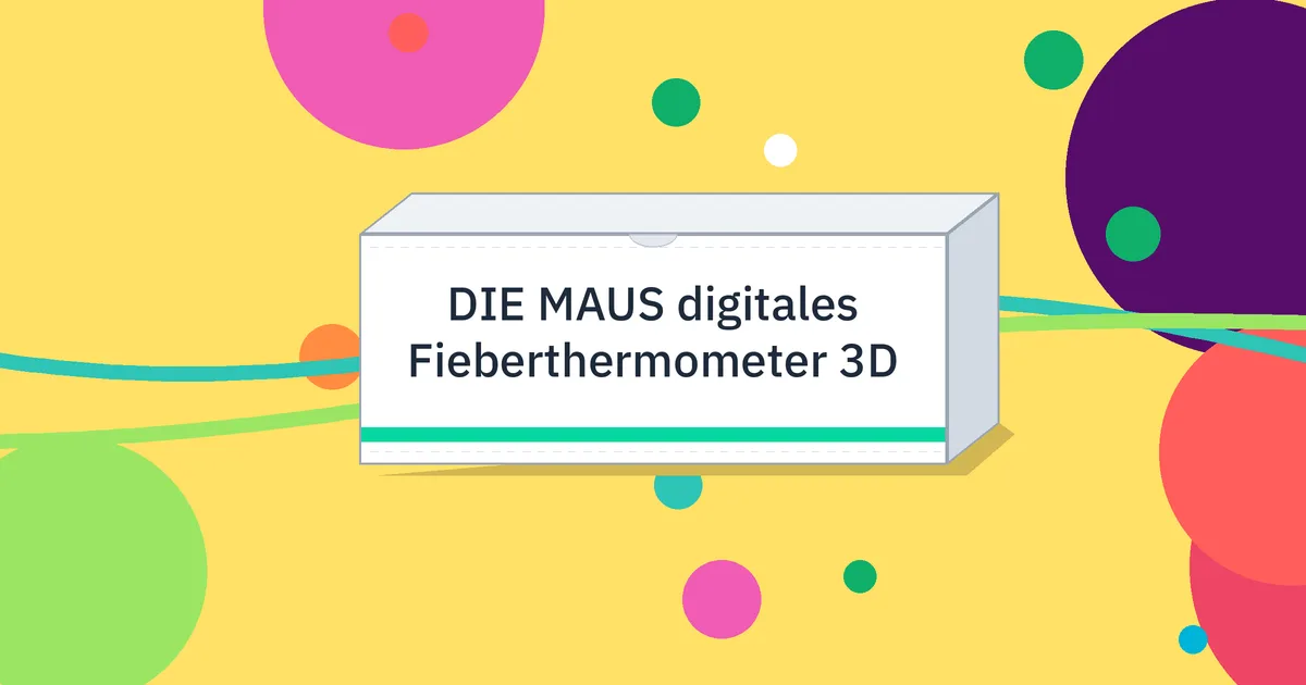 Symbolbild: Packung mit der Aufschrift DIE MAUS digitales Fieberthermometer 3D (PZN 20127122) – Verfügbarkeit und Bezug in Apotheken in Frankfurt am Main