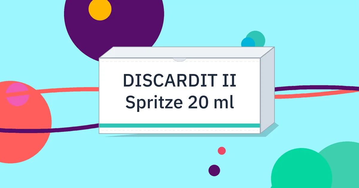 Symbolbild: Packung mit der Aufschrift DISCARDIT II Spritze 20 ml (PZN 09511860) – Verfügbarkeit und Bezug in Apotheken in Frankfurt am Main