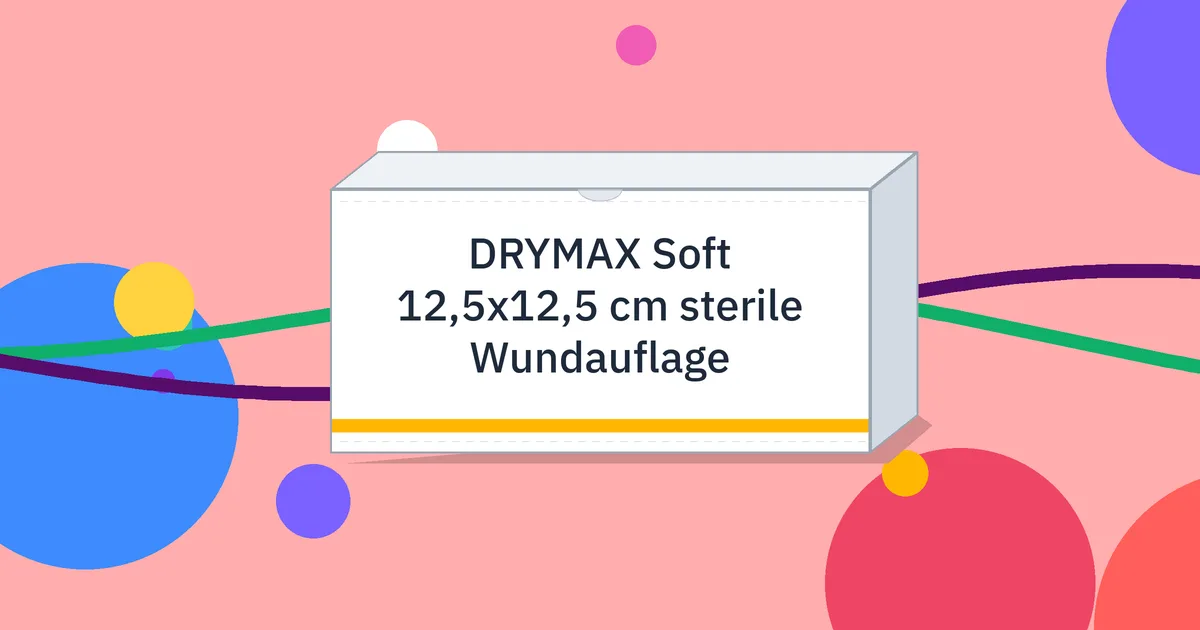 Symbolbild: Packung mit der Aufschrift DRYMAX Soft 12,5x12,5 cm sterile Wundauflage (PZN 20386585) – Verfügbarkeit und Bezug in Apotheken in Frankfurt am Main