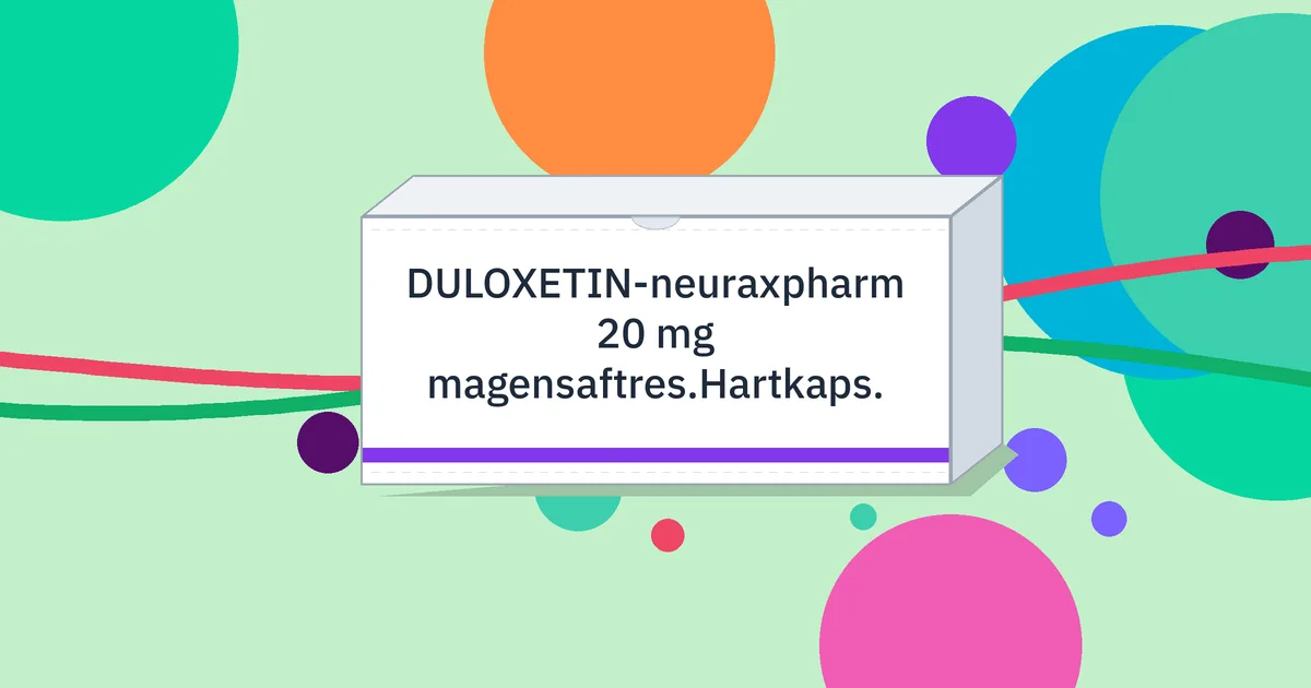 Symbolbild: Packung mit der Aufschrift DULOXETIN-neuraxpharm 20 mg magensaftres.Hartkaps. (PZN 14289501) – Verfügbarkeit und Bezug in Apotheken in Frankfurt am Main