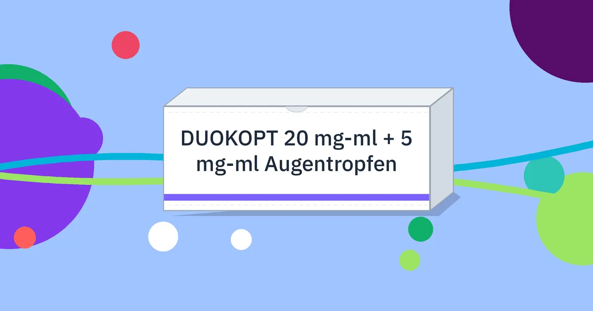 Symbolbild: Packung mit der Aufschrift DUOKOPT 20 mg-ml + 5 mg-ml Augentropfen (PZN 10746203) – Verfügbarkeit und Bezug in Apotheken in Frankfurt am Main