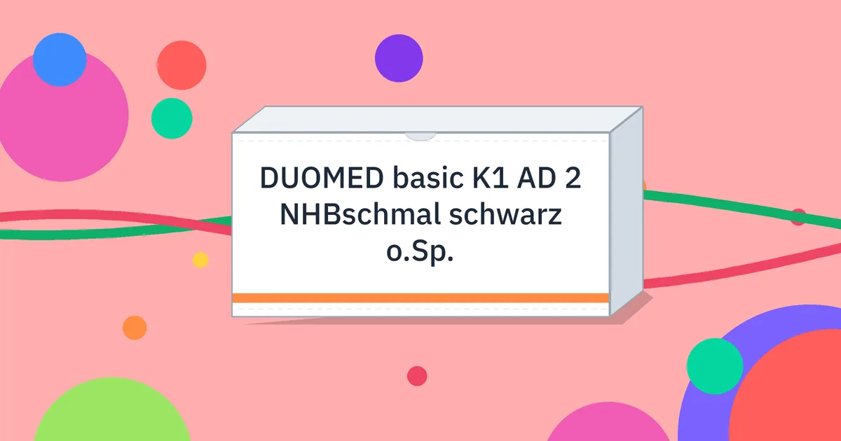 Symbolbild: Packung mit der Aufschrift DUOMED basic K1 AD 2 NHBschmal schwarz o.Sp. (PZN 20903709) – Verfügbarkeit und Bezug in Apotheken in Frankfurt am Main