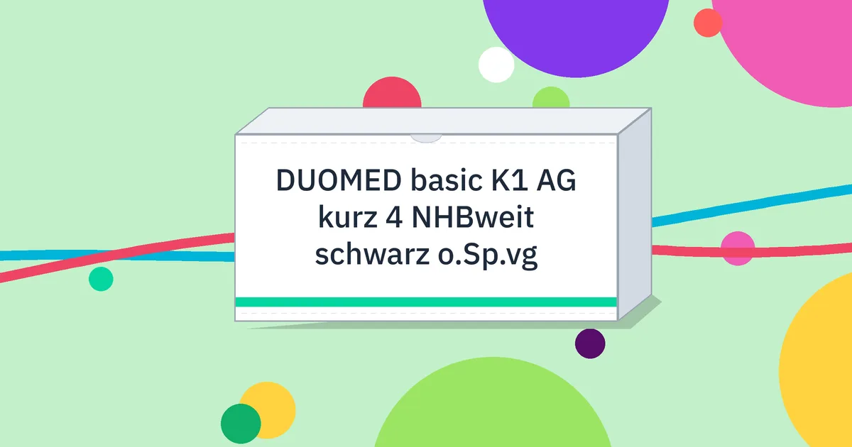 Symbolbild: Packung mit der Aufschrift DUOMED basic K1 AG kurz 4 NHBweit schwarz o.Sp.vg (PZN 20905097) – Verfügbarkeit und Bezug in Apotheken in Frankfurt am Main