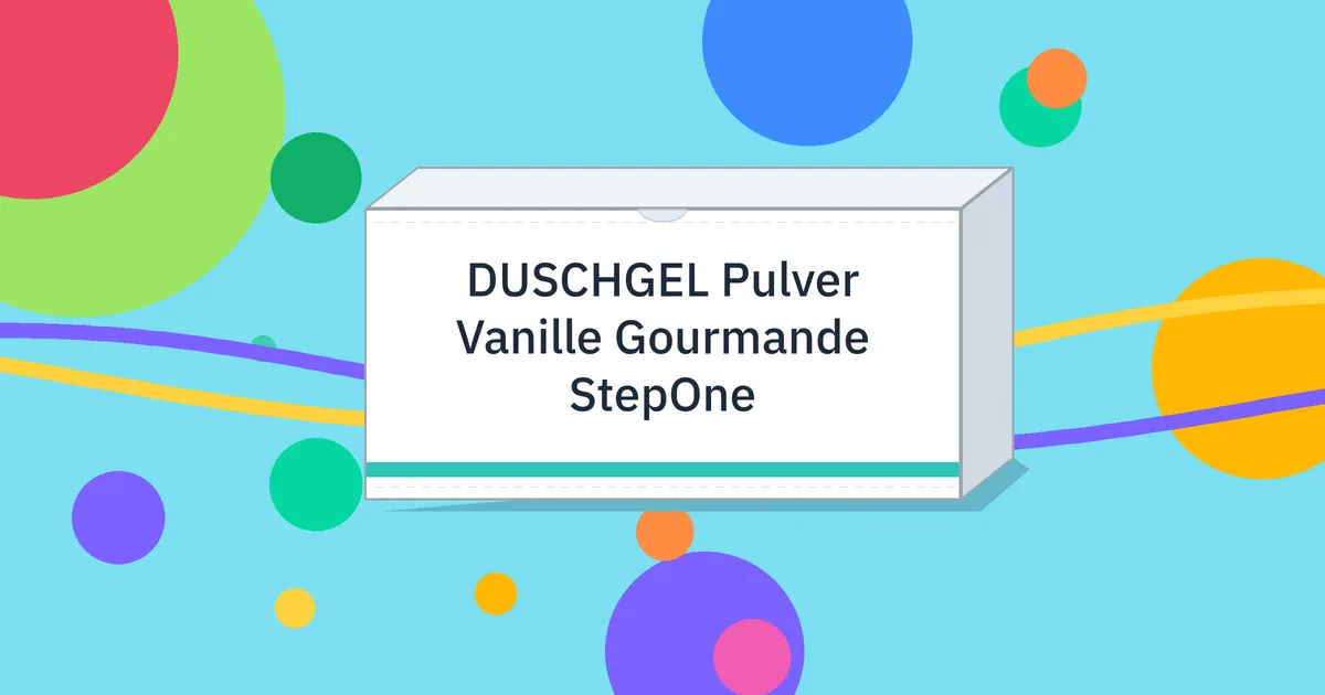 Symbolbild: Packung mit der Aufschrift DUSCHGEL Pulver Vanille Gourmande StepOne (PZN 19143676) – Verfügbarkeit und Bezug in Apotheken in Frankfurt am Main