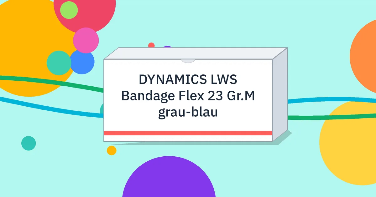 Symbolbild: Packung mit der Aufschrift DYNAMICS LWS Bandage Flex 23 Gr.M grau-blau (PZN 10634160) – Verfügbarkeit und Bezug in Apotheken in Frankfurt am Main