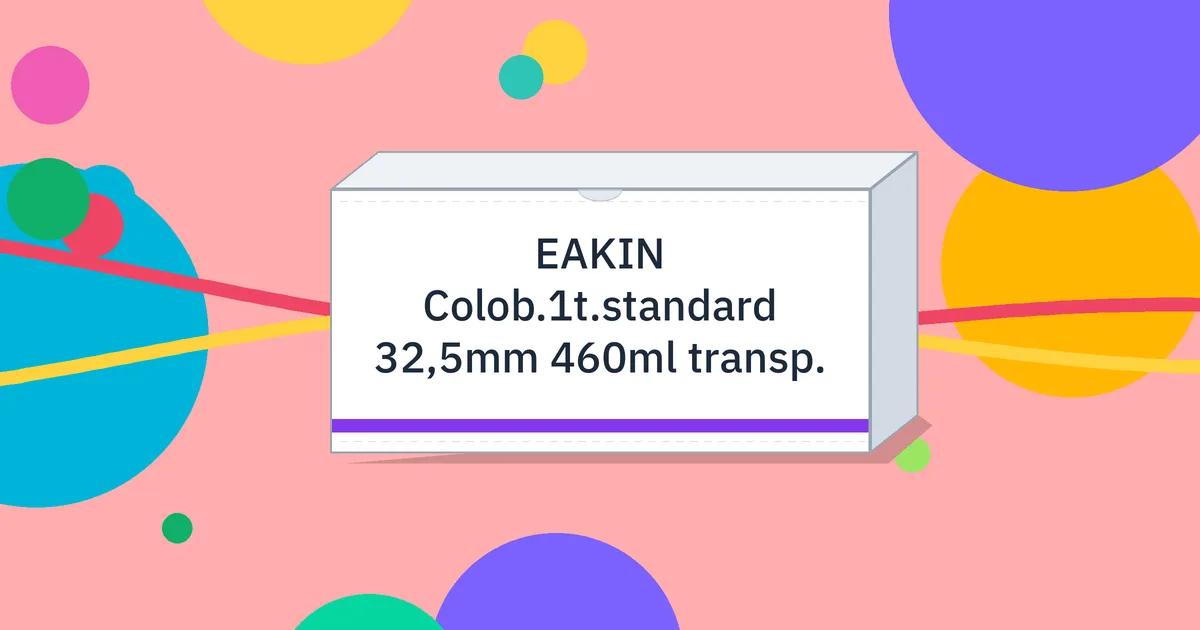 Symbolbild: Packung mit der Aufschrift EAKIN Colob.1t.standard 32,5mm 460ml transp. (PZN 09642384) – Verfügbarkeit und Bezug in Apotheken in Frankfurt am Main