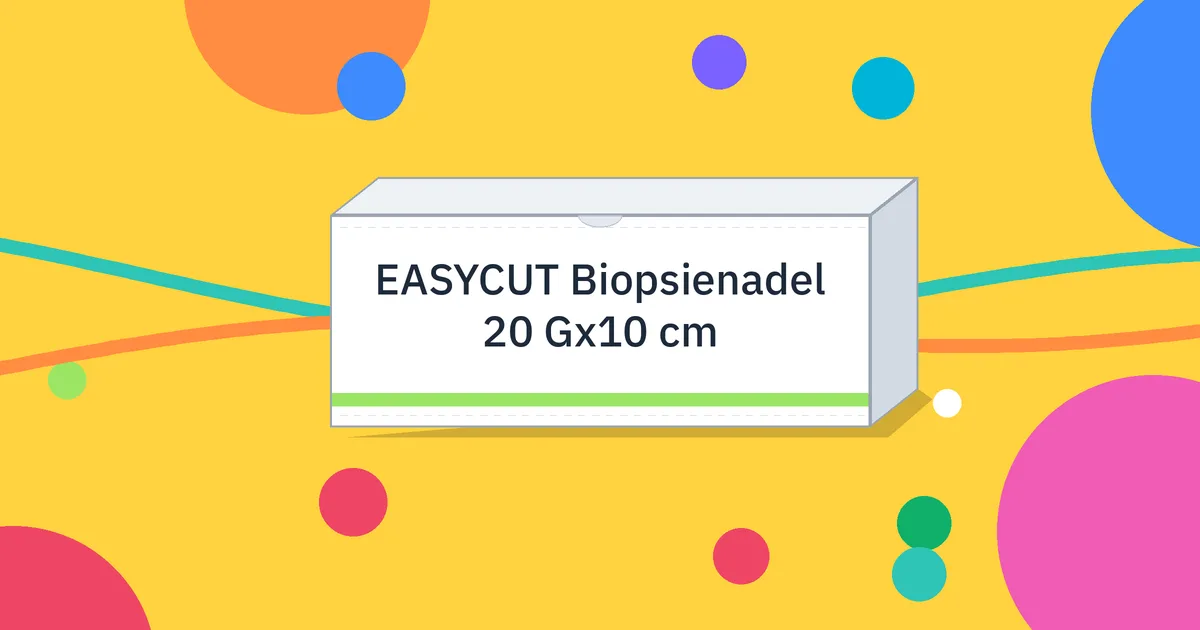 Symbolbild: Packung mit der Aufschrift EASYCUT Biopsienadel 20 Gx10 cm (PZN 16921044) – Verfügbarkeit und Bezug in Apotheken in Frankfurt am Main