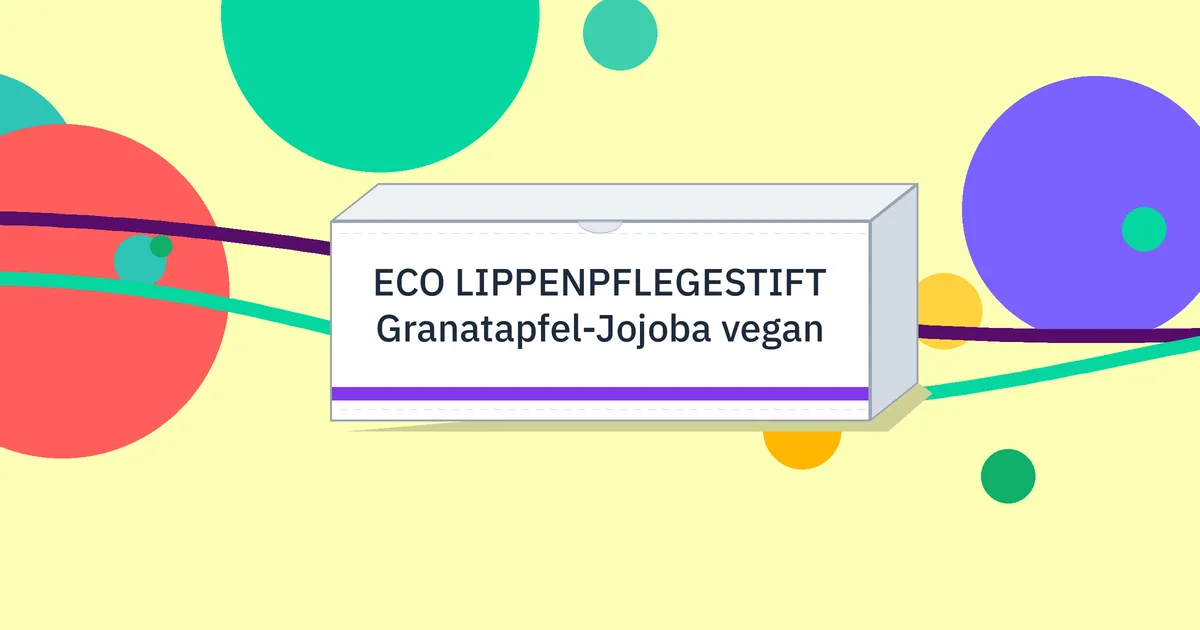 Symbolbild: Packung mit der Aufschrift ECO LIPPENPFLEGESTIFT Granatapfel-Jojoba vegan (PZN 12568728) – Verfügbarkeit und Bezug in Apotheken in Frankfurt am Main