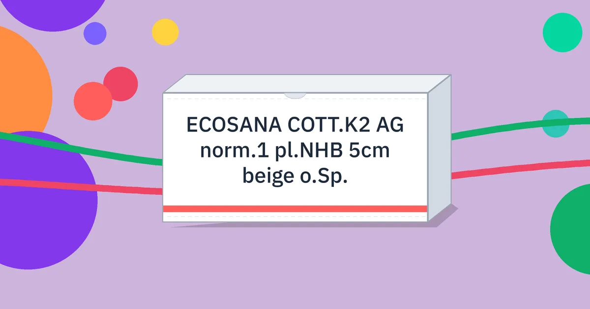 Symbolbild: Packung mit der Aufschrift ECOSANA COTT.K2 AG norm.1 pl.NHB 5cm beige o.Sp. (PZN 16948646) – Verfügbarkeit und Bezug in Apotheken in Frankfurt am Main