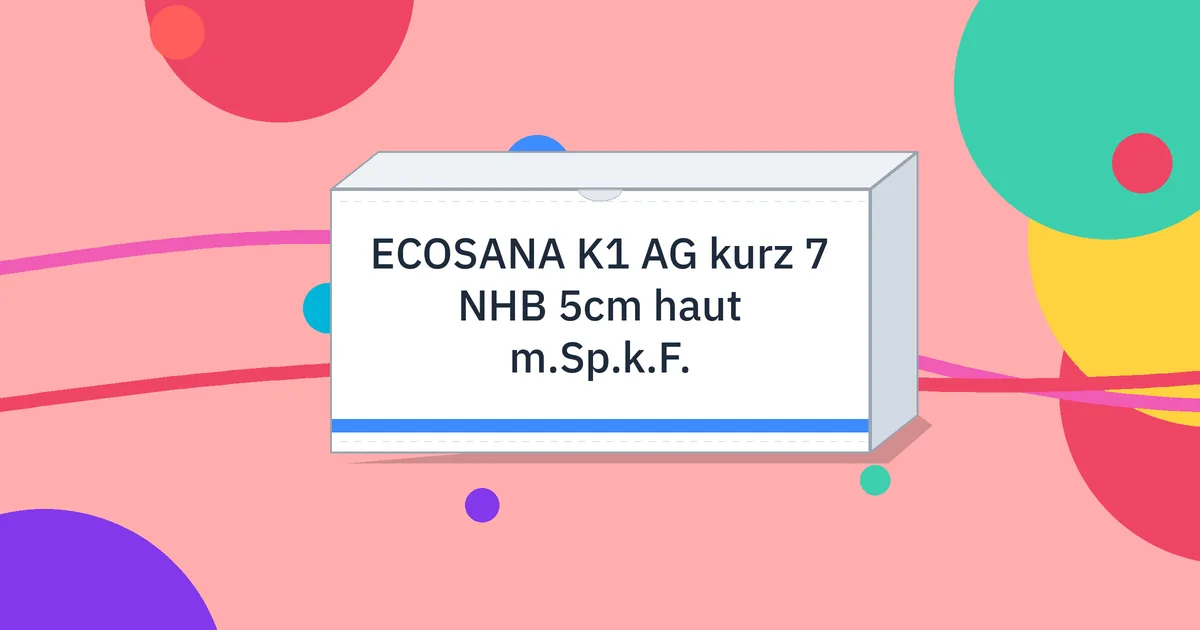 Symbolbild: Packung mit der Aufschrift ECOSANA K1 AG kurz 7 NHB 5cm haut m.Sp.k.F. (PZN 04730942) – Verfügbarkeit und Bezug in Apotheken in Frankfurt am Main