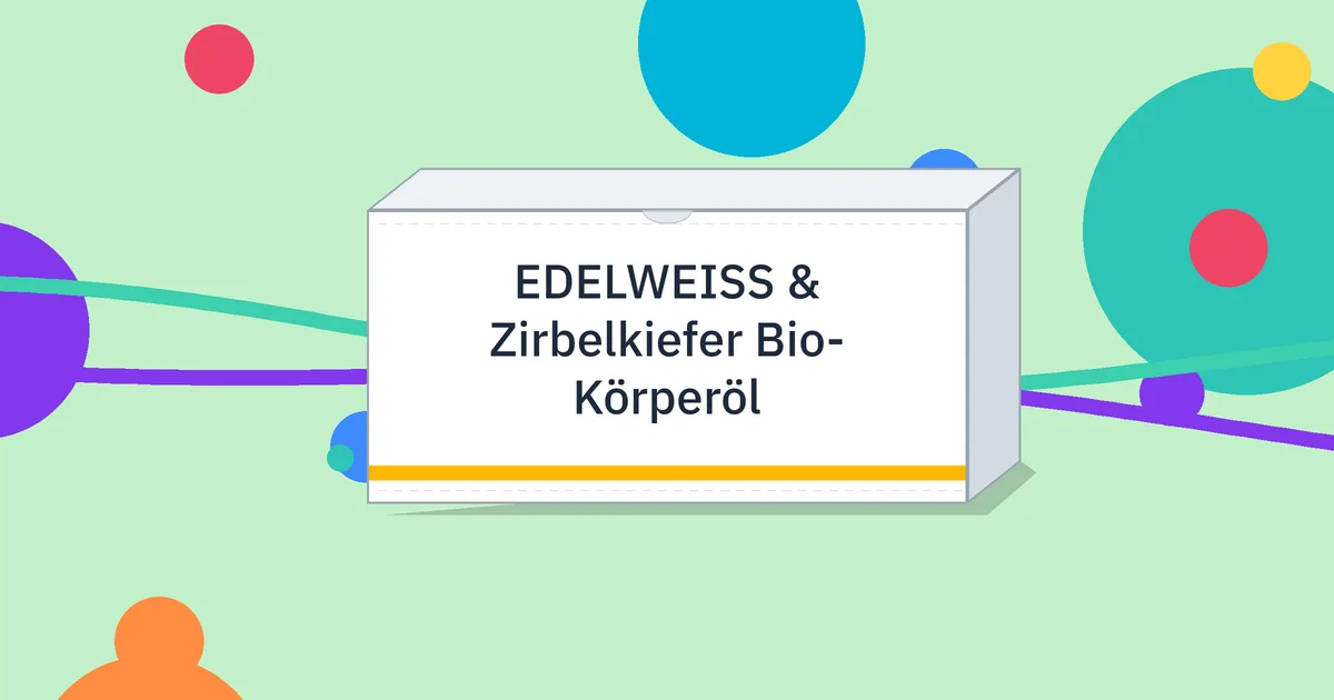 Symbolbild: Packung mit der Aufschrift EDELWEISS & Zirbelkiefer Bio-Körperöl (PZN 18674377) – Verfügbarkeit und Bezug in Apotheken in Frankfurt am Main