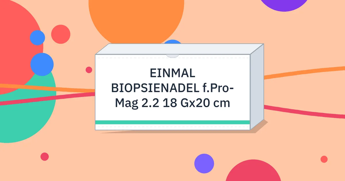 Symbolbild: Packung mit der Aufschrift EINMAL BIOPSIENADEL f.Pro-Mag 2.2 18 Gx20 cm (PZN 16617665) – Verfügbarkeit und Bezug in Apotheken in Frankfurt am Main