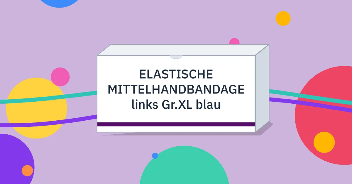 Symbolbild: Packung mit der Aufschrift ELASTISCHE MITTELHANDBANDAGE links Gr.XL blau (PZN 03315891) – Verfügbarkeit und Bezug in Apotheken in Frankfurt am Main