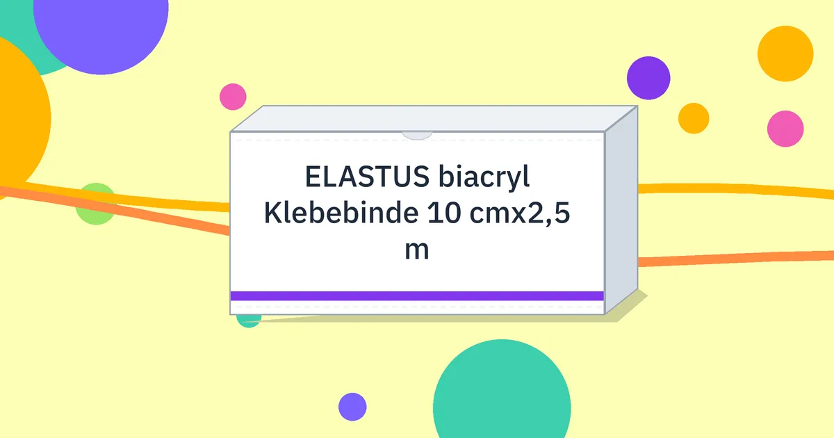 Symbolbild: Packung mit der Aufschrift ELASTUS biacryl Klebebinde 10 cmx2,5 m (PZN 09069619) – Verfügbarkeit und Bezug in Apotheken in Frankfurt am Main