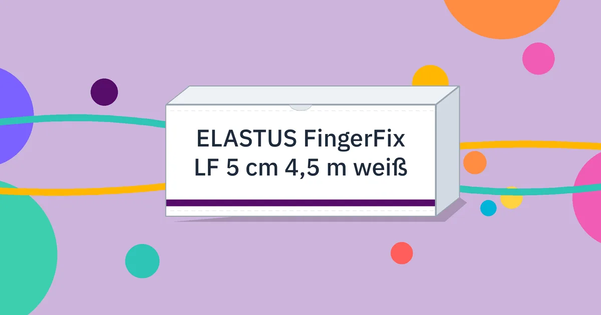 Symbolbild: Packung mit der Aufschrift ELASTUS FingerFix LF 5 cm 4,5 m weiß (PZN 12855385) – Verfügbarkeit und Bezug in Apotheken in Frankfurt am Main