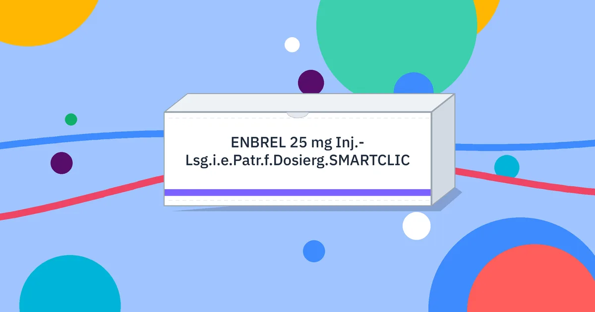 Symbolbild: Packung mit der Aufschrift ENBREL 25 mg Inj.-Lsg.i.e.Patr.f.Dosierg.SMARTCLIC (PZN 17281434) – Verfügbarkeit und Bezug in Apotheken in Frankfurt am Main