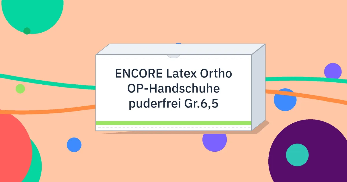Symbolbild: Packung mit der Aufschrift ENCORE Latex Ortho OP-Handschuhe puderfrei Gr.6,5 (PZN 13164022) – Verfügbarkeit und Bezug in Apotheken in Frankfurt am Main
