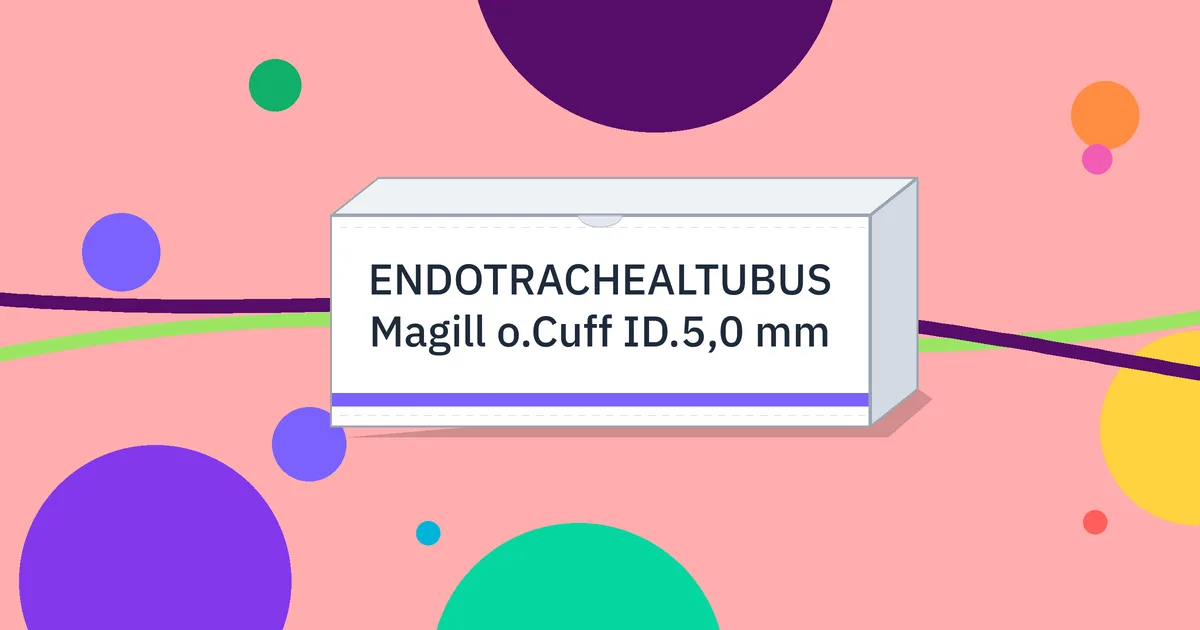 Symbolbild: Packung mit der Aufschrift ENDOTRACHEALTUBUS Magill o.Cuff ID.5,0 mm (PZN 07216789) – Verfügbarkeit und Bezug in Apotheken in Frankfurt am Main