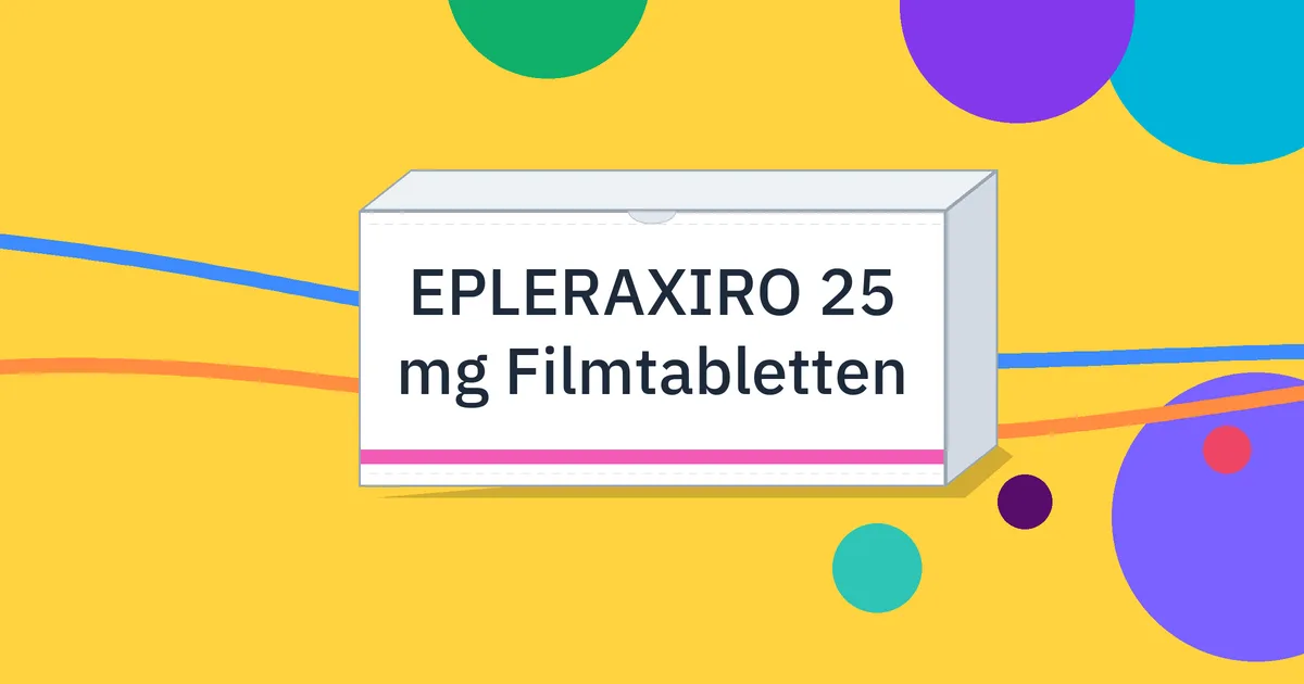 Symbolbild: Packung mit der Aufschrift EPLERAXIRO 25 mg Filmtabletten (PZN 19855075) – Verfügbarkeit und Bezug in Apotheken in Frankfurt am Main
