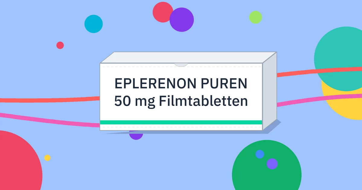 Symbolbild: Packung mit der Aufschrift EPLERENON PUREN 50 mg Filmtabletten (PZN 11108232) – Verfügbarkeit und Bezug in Apotheken in Frankfurt am Main
