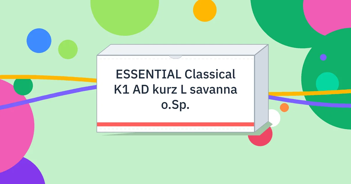 Symbolbild: Packung mit der Aufschrift ESSENTIAL Classical K1 AD kurz L savanna o.Sp. (PZN 17003847) – Verfügbarkeit und Bezug in Apotheken in Frankfurt am Main