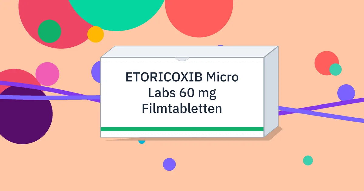 Symbolbild: Packung mit der Aufschrift ETORICOXIB Micro Labs 60 mg Filmtabletten (PZN 12637814) – Verfügbarkeit und Bezug in Apotheken in Frankfurt am Main