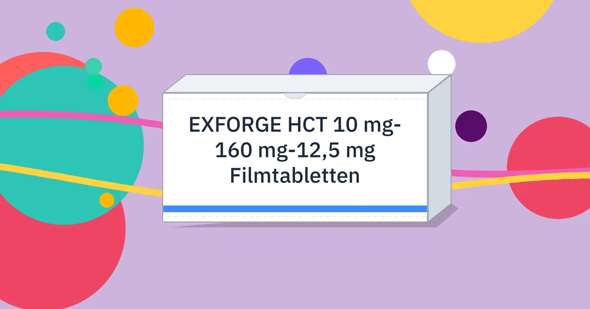 Symbolbild: Packung mit der Aufschrift EXFORGE HCT 10 mg-160 mg-12,5 mg Filmtabletten (PZN 10399109) – Verfügbarkeit und Bezug in Apotheken in Frankfurt am Main