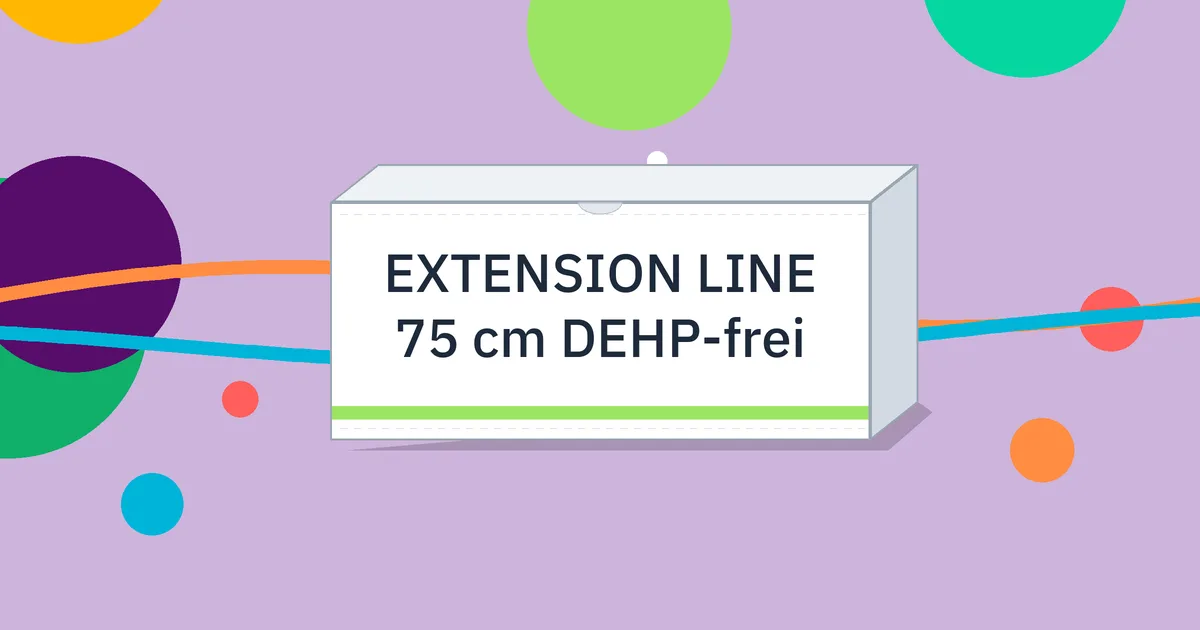 Symbolbild: Packung mit der Aufschrift EXTENSION LINE 75 cm DEHP-frei (PZN 18016651) – Verfügbarkeit und Bezug in Apotheken in Frankfurt am Main