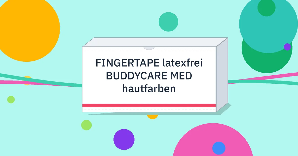 Symbolbild: Packung mit der Aufschrift FINGERTAPE latexfrei BUDDYCARE MED hautfarben (PZN 13925082) – Verfügbarkeit und Bezug in Apotheken in Frankfurt am Main