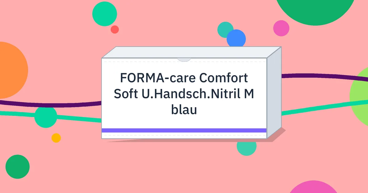 Symbolbild: Packung mit der Aufschrift FORMA-care Comfort Soft U.Handsch.Nitril M blau (PZN 11642658) – Verfügbarkeit und Bezug in Apotheken in Frankfurt am Main