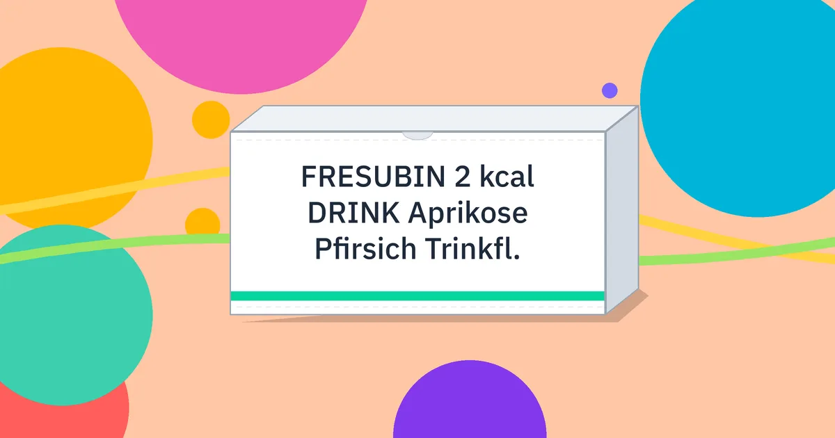 Symbolbild: Packung mit der Aufschrift FRESUBIN 2 kcal DRINK Aprikose Pfirsich Trinkfl. (PZN 18832511) – Verfügbarkeit und Bezug in Apotheken in Frankfurt am Main